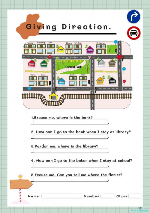 Giving Direction ใบงานเชิงโต้ตอบ | TopWorksheets