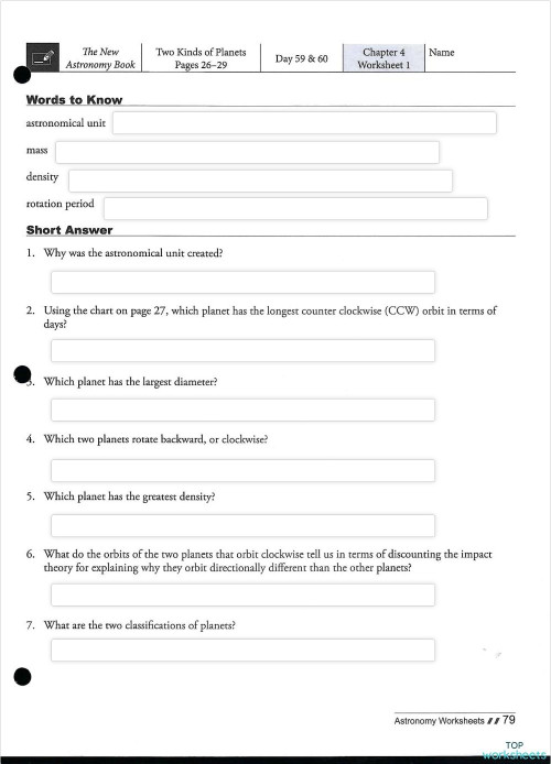 Chapter 4: Two Kinds of Planets Worksheet 1. Interactive worksheet | TopWorksheets