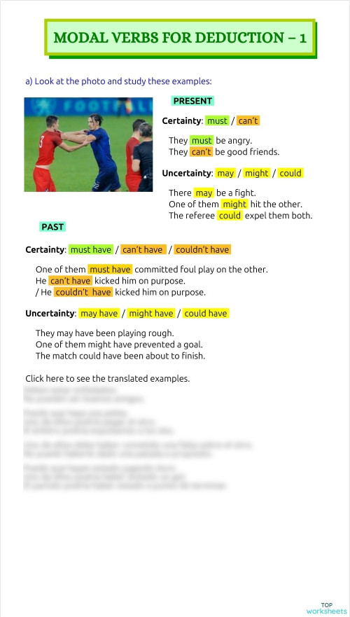 Modal verbs for deduction 1. Interactive worksheet | TopWorksheets