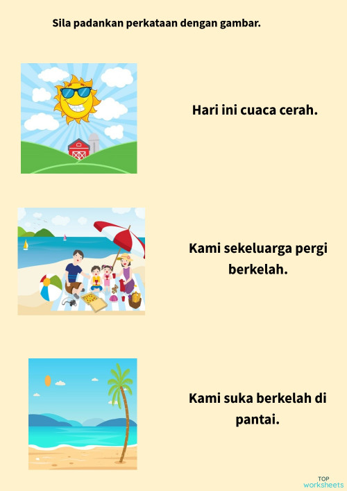 L1- berkelah di pantai. Interactive worksheet | TopWorksheets