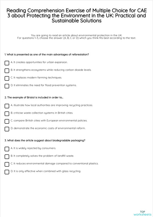Reading Comprehension Exercise of Multiple Choice for CAE 3 about ...