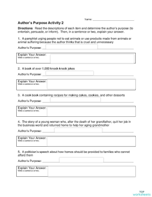 Author's purpose. Interactive worksheet | TopWorksheets