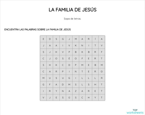 LA FAMILIA DE JESÚS. Ficha interactiva | TopWorksheets