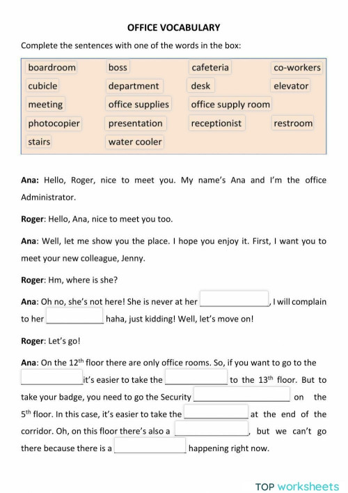 Office Vocabulary. Interactive worksheet | TopWorksheets