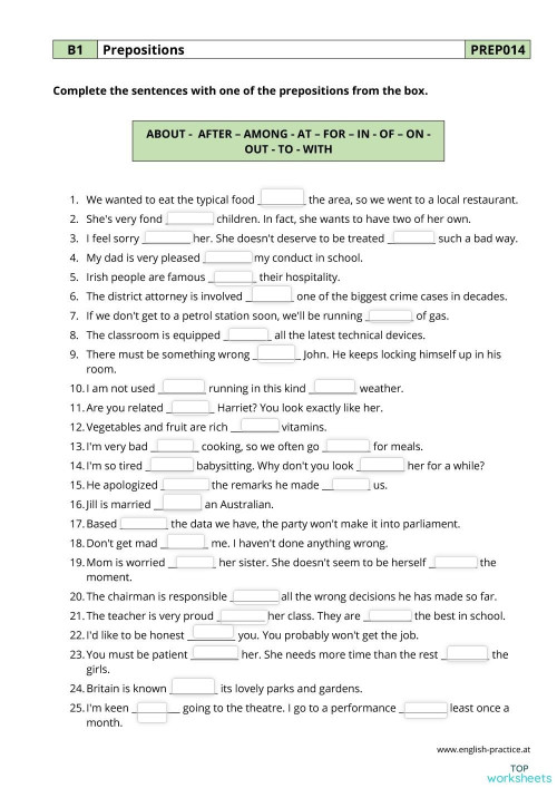 Prepositions 2. Interactive worksheet | TopWorksheets