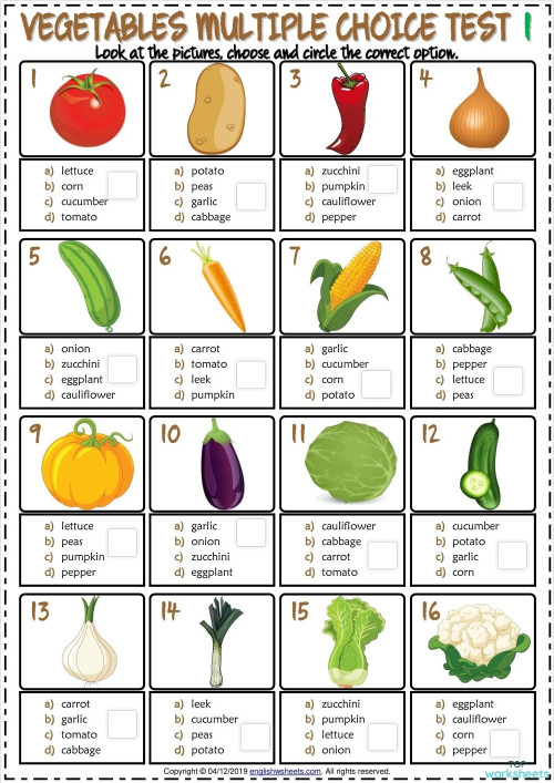 vegetable test. Interactive worksheet | TopWorksheets
