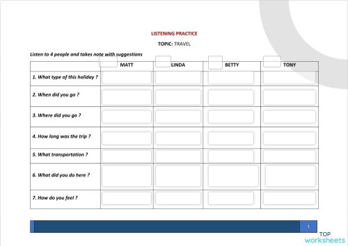 LISTENING PRACTICE: TRAVEL (UNIT 5). Interactive worksheet | TopWorksheets