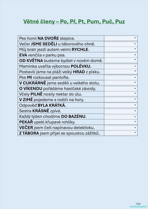 pravopis + slovesný rod. Interaktivní pracovní list | TopWorksheets