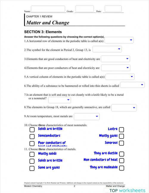 1.3 Elements. Interactive worksheet | TopWorksheets