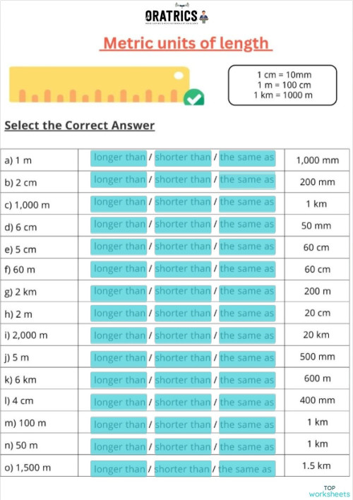 Comparison GG. Interactive worksheet | TopWorksheets