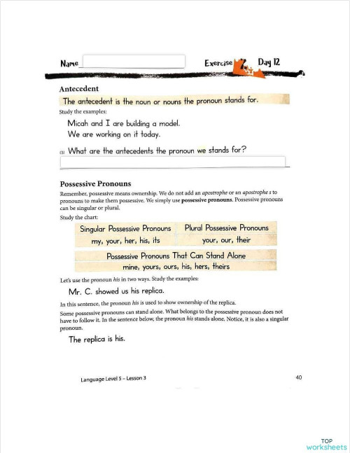 Lesson 3: Vocabulary Pg 40-42. Interactive worksheet | TopWorksheets