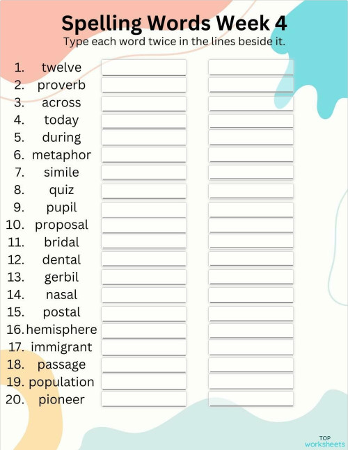 Spelling Words Week 4. Interactive worksheet | TopWorksheets