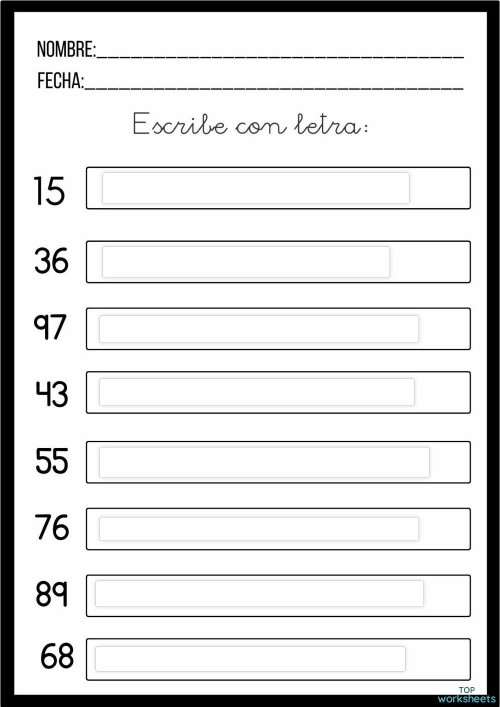 ESCRITURA DE NÚMEROS. Ficha interactiva | TopWorksheets