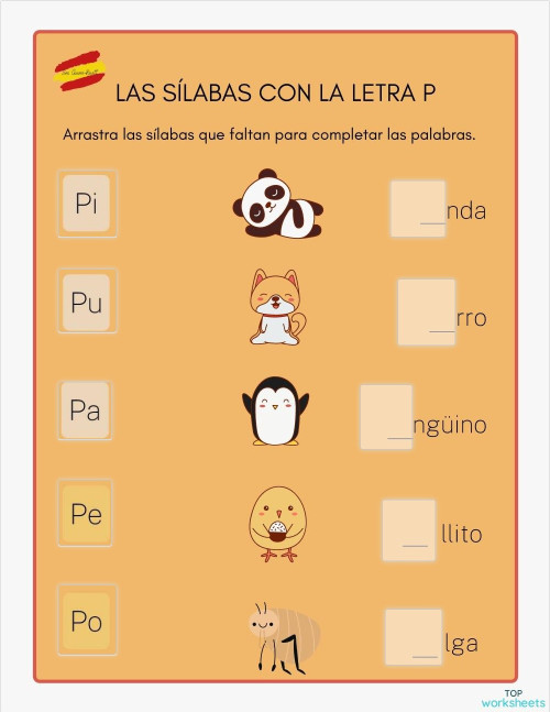 Ejercicio 2: Las sílabas con la letra P. Ficha interactiva | TopWorksheets