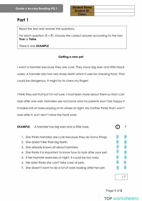 Access 6 - T3 - U8 - Reading Practice. Interactive worksheet ...