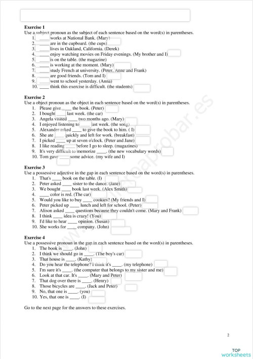 possessive pronouns. Interactive worksheet | TopWorksheets