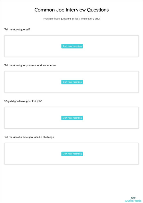 Common Job Interview Questions. Interactive worksheet | TopWorksheets