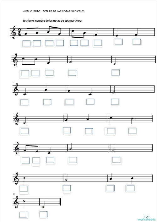 Notas musicales: fichas interactivas y ejercicios online | TopWorksheets