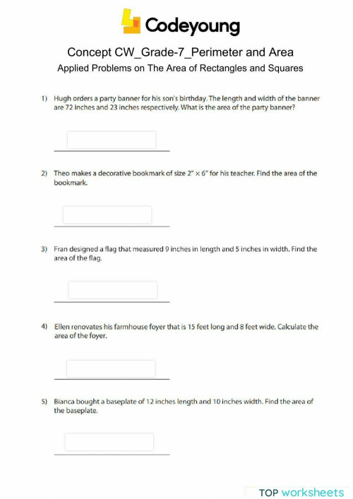 Applied Problems on The Area of Rectangles and Squares Concept CW ...
