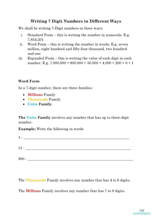 Writing 7 Digit Numbers In Different Ways Interactive Worksheet writing-7-digit-numbers-in-different-ways-interactive-worksheet
