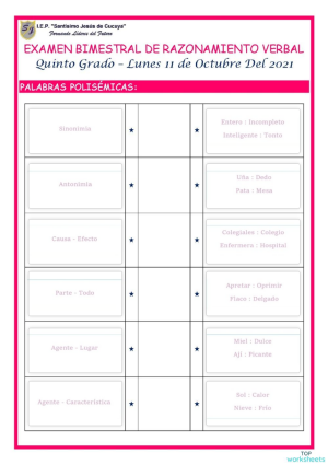 CUCUYA 5TO RV. Ficha interactiva | TopWorksheets