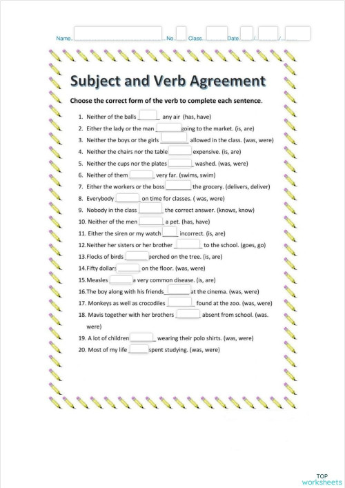 Subject verb agreement. Interactive worksheet | TopWorksheets