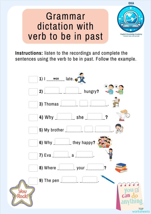 Grammar dictation with verb to be in past. Interactive worksheet ...