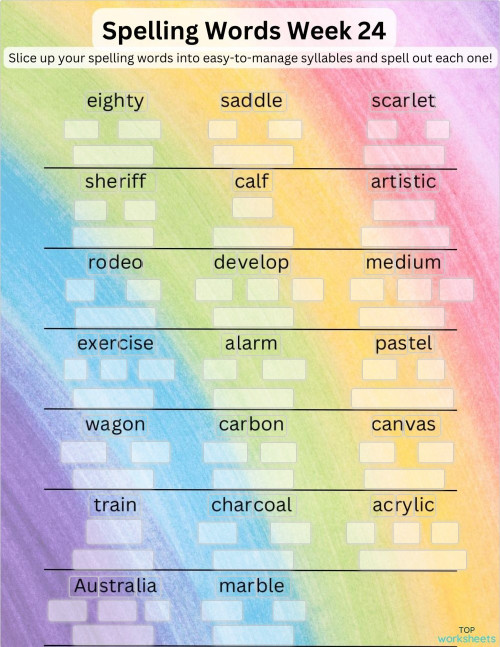Spelling Words Week 24.3. Interactive worksheet | TopWorksheets