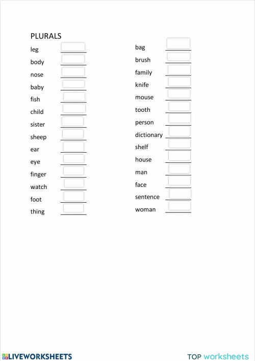 Plurals. Interactive worksheet | TopWorksheets