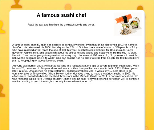 A famous sushi chef. Interactive worksheet | TopWorksheets