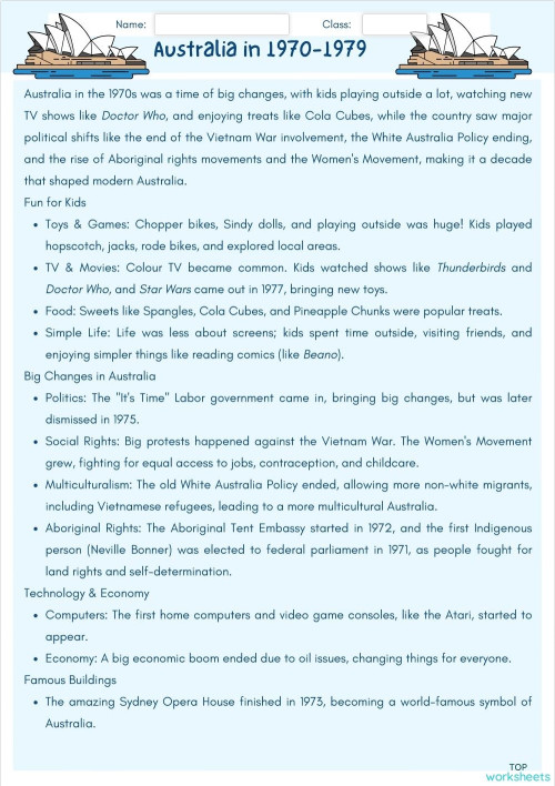 Australia 2000-2009. Interactive worksheet | TopWorksheets