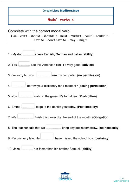 Modal verbs 4. Interactive worksheet | TopWorksheets