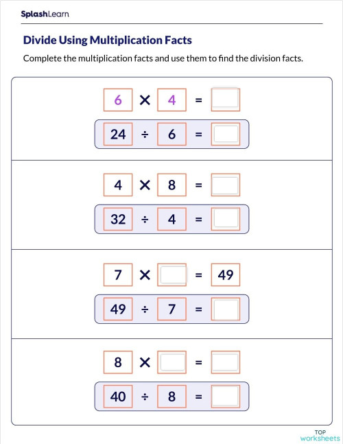 Divide Using Multiplication Fact Interactive Worksheet TopWorksheets Divide Using Multiplication Fact Interactive Worksheet TopWorksheets