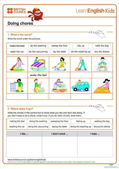 Chores - A1-A2 English. Interactive worksheet | TopWorksheets