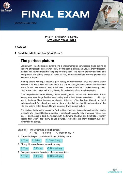 Intensive exam unit 2 part 1. Interactive worksheet | TopWorksheets