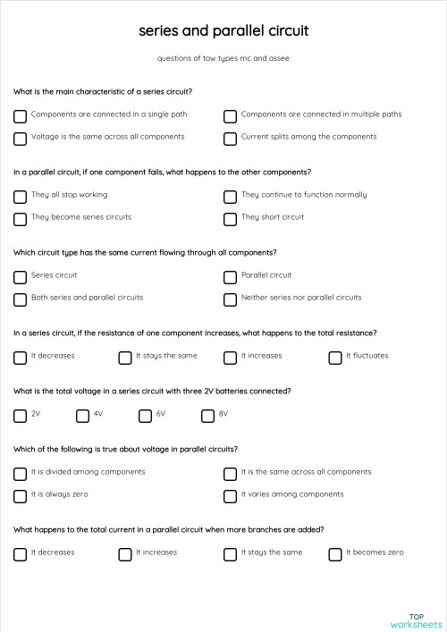 series and parallel circuit. Interactive worksheet | TopWorksheets