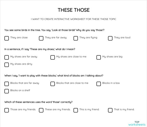 THESE THOSE. Interactive worksheet | TopWorksheets