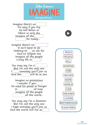 IMAGINE -J. Lennon-. Interactive worksheet | TopWorksheets