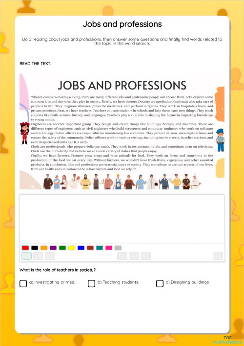 READING ACTIVITY Jobs and professions. Interactive worksheet ...