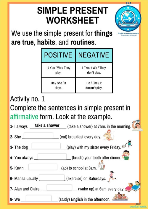Simple present worksheet affirmative-negative. Interactive worksheet ...