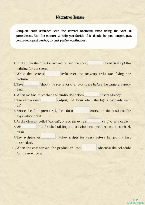 Narrative Tenses. Interactive worksheet | TopWorksheets