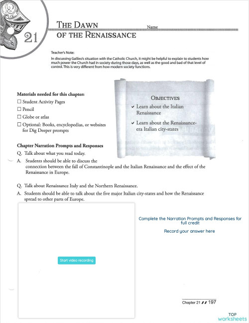 Chapter 21: Pg 197-198 The Dawn of the Renaissance. Interactive ...