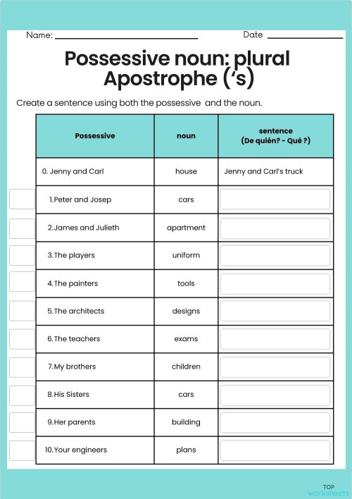 Possessive Nouns: interactive worksheets and online exercises ...