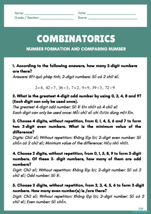 Combinatorics. Interactive worksheet | TopWorksheets