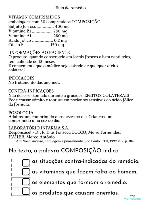 BULA DE REMÉDIO. Ficha interativa | TopWorksheets