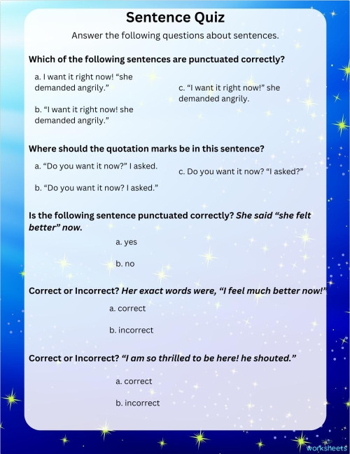 Dialogue Using Quotation Marks. Interactive worksheet | TopWorksheets