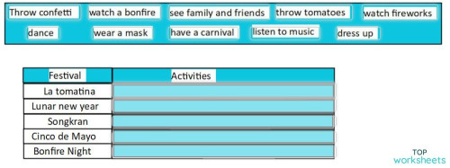 Matching activity special days. Interactive worksheet | TopWorksheets