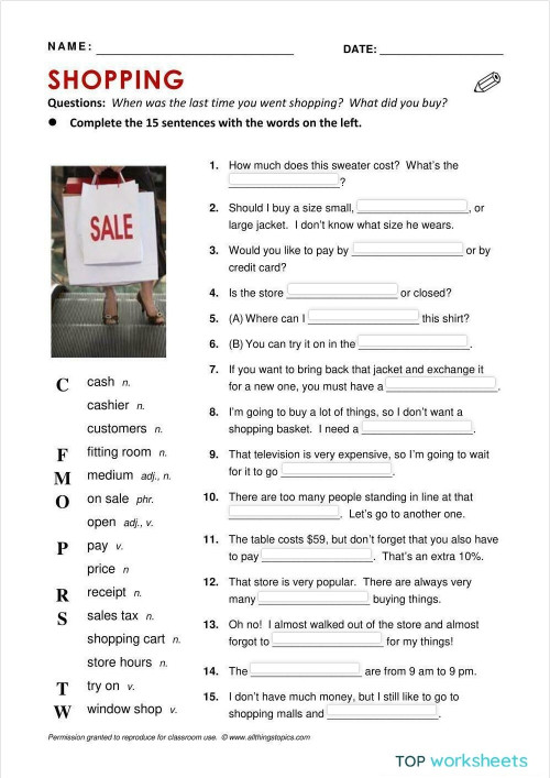 Shopping Vocabulary. Interactive worksheet | TopWorksheets