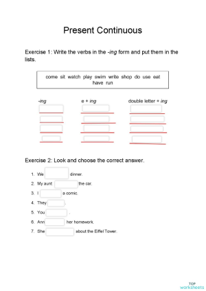 Present Continuous. Interactive worksheet | TopWorksheets
