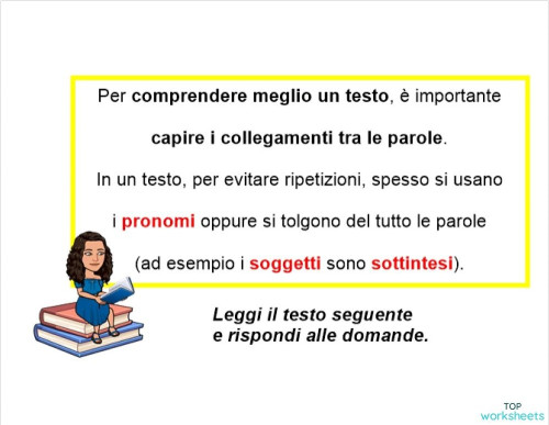 COMPRENSIONE "I nutrienti" PRONOMI e SOGGETTI. Scheda interattiva ...